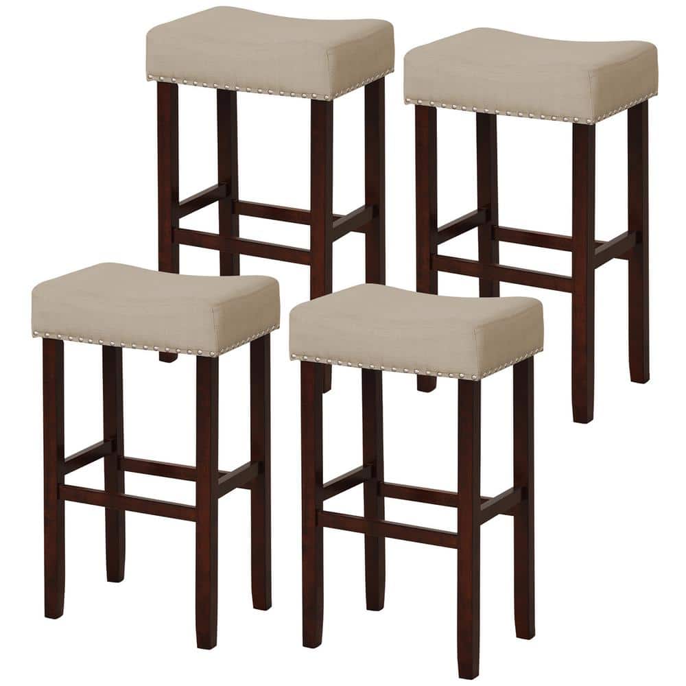Gymax 29.5 in. Beige Set of 4 Bar Stools Bar Height Saddle Kitchen ...