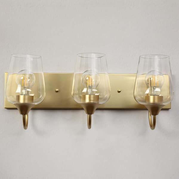 LNC 21.9 in. 3 Light Modern Gold Vanity Light with Wine Glass-Inspired ...