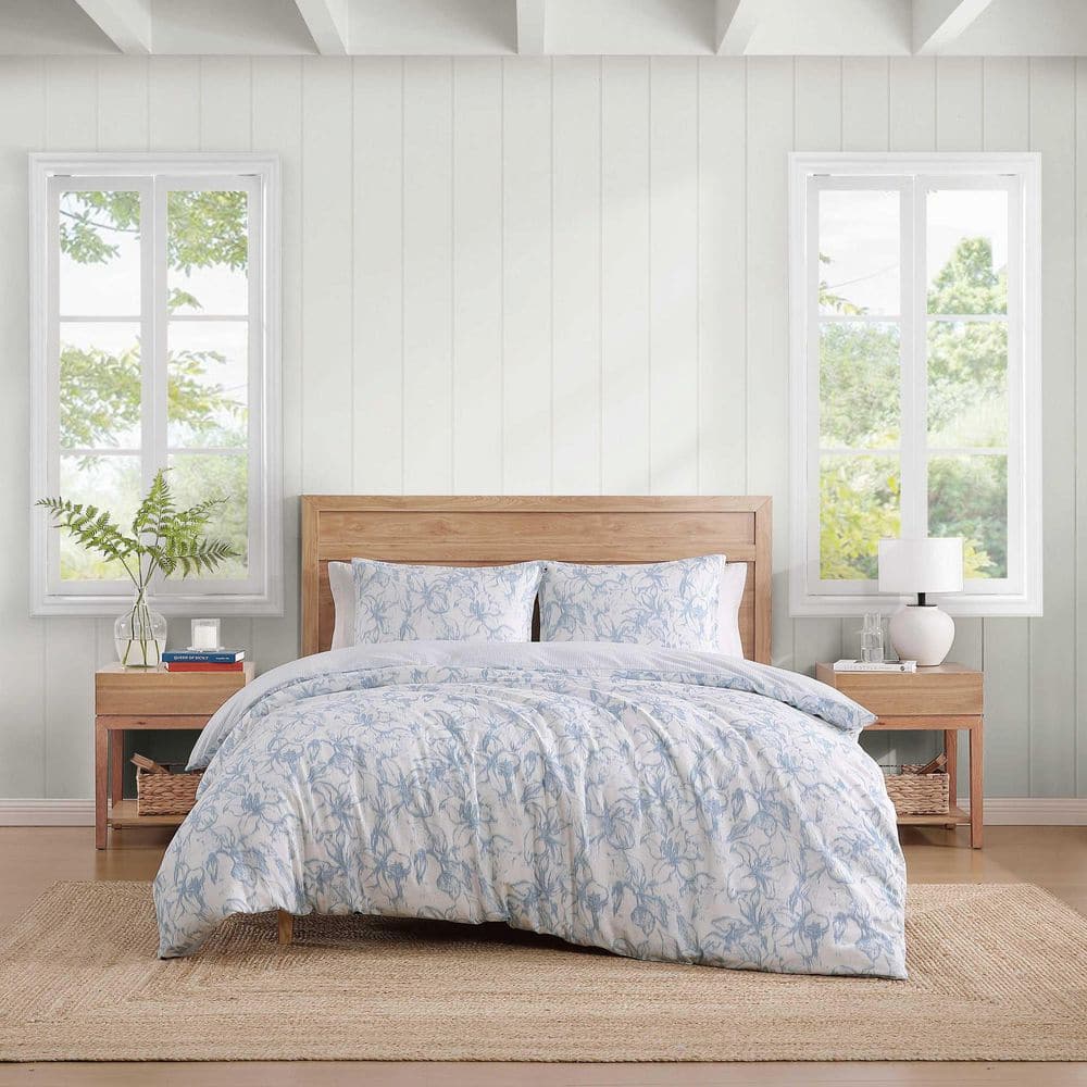 Tommy Hilfiger Ethereal Floral 3-Piece White/Soft Sky Blue Cotton Full ...