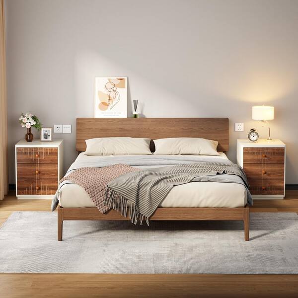 BYBLIGHT Fenley White and Brown Nightstand 3 Drawer Bedside Table End Table with Wood Knobs for Bedroom Living Room BB XK00653HY The Home Depot