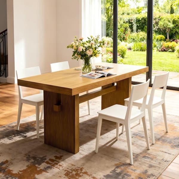 Clihome Modern Minimalist Oak Finish Rubberwood Veneer Wood 70 in ...