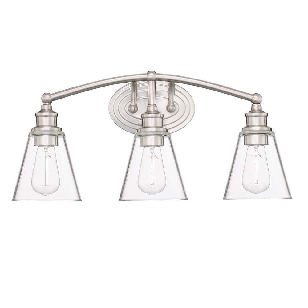 Hukoro 23 in. 3-Light Brushed Nickel Vanity Light With Clear Glass ...