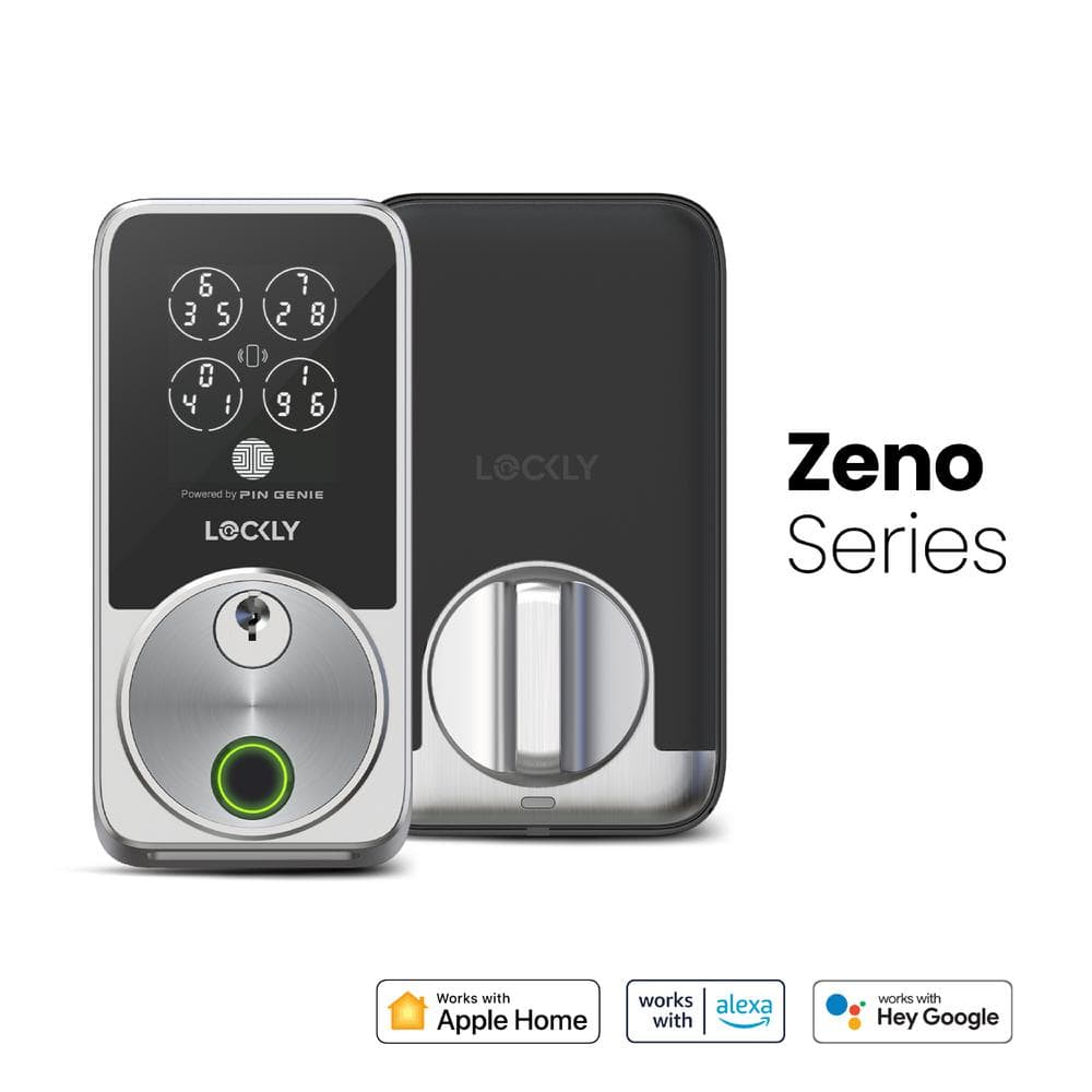 Lockly Secure Pro Zeno Series Satin Nickel Deadbolt WiFi Smart Lock, Apple Home Key, Fingerprint ...