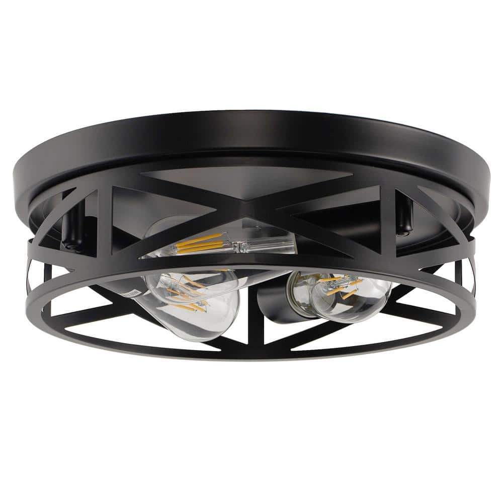 Briignite 13 in. 3-Light Black Metal Drum Ceiling Light Fixture for ...