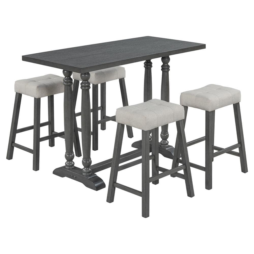myhomore Gary 5-Piece Wood Outdoor Counter Height Dining Set DNSET-GY5 ...