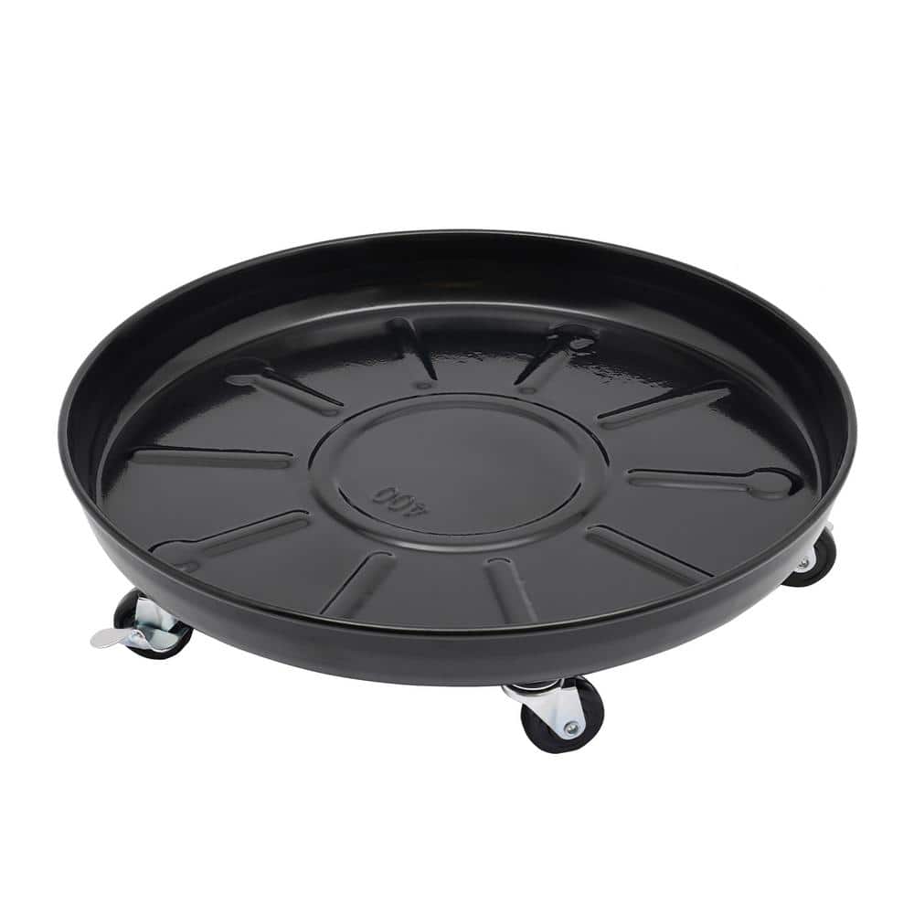 YIYIBYUS 2-Pieces 16 in. W Black Iron Round Flower Pot Tray Plant Tray ...
