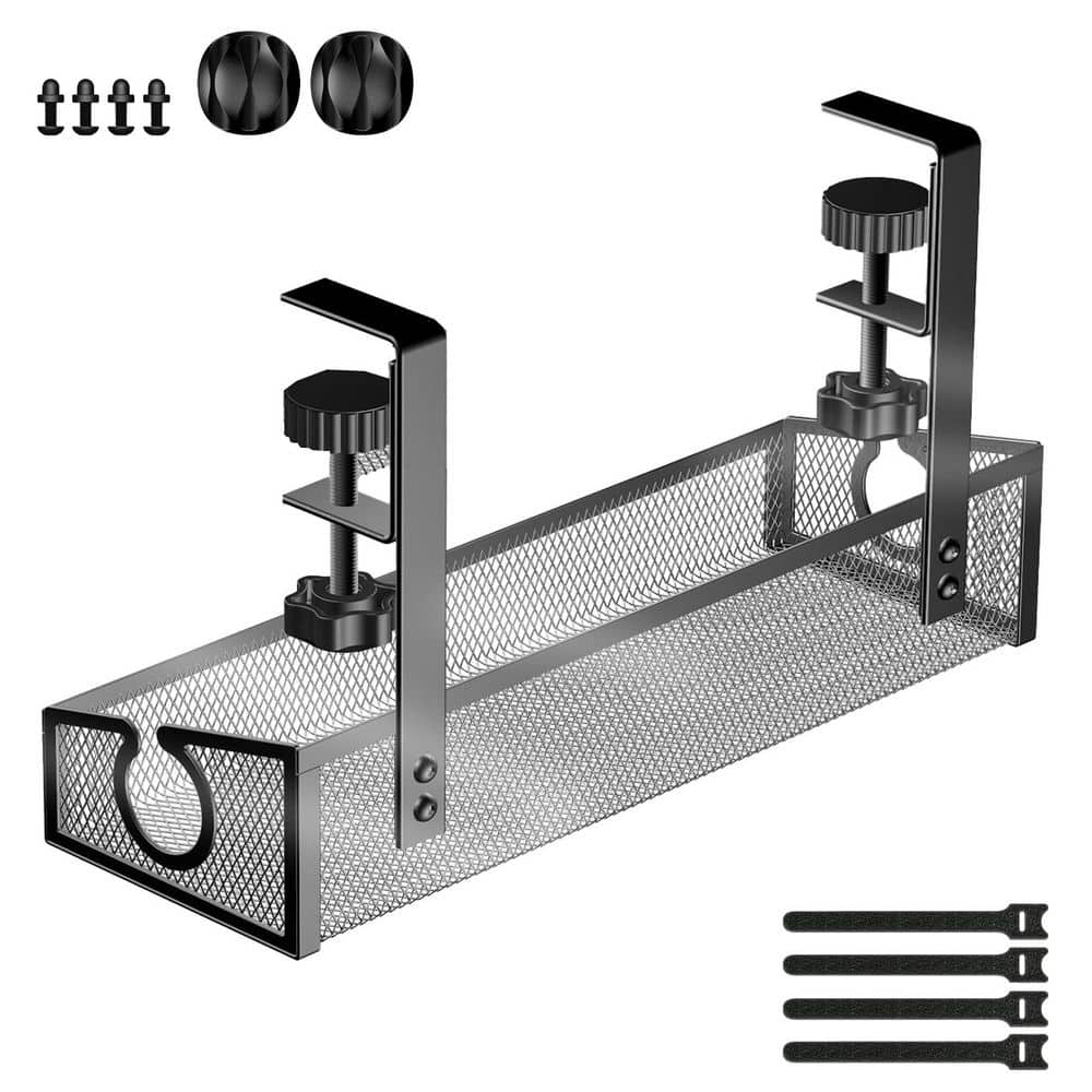 Lukyamzn Under Desk Cable Tray Black No Drill Cable Organizer with ...