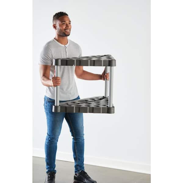 Rubbermaid Black 2-Tier Corner Plastic Shelving Unit (32 in. W x 20 in ...