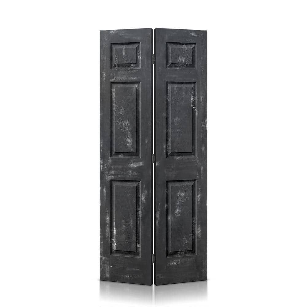 CALHOME 30 in. x 80 in. Vintage Black Stain 6 Panel MDF Composite Bi ...