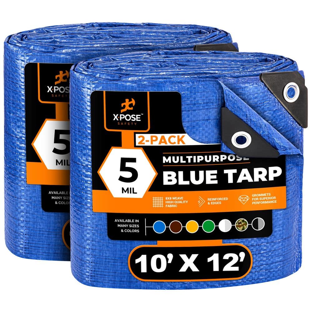 XPOSE SAFETY 10 ft. W x 12 ft. L Blue 5 mil General Purpose Poly Tarp ...
