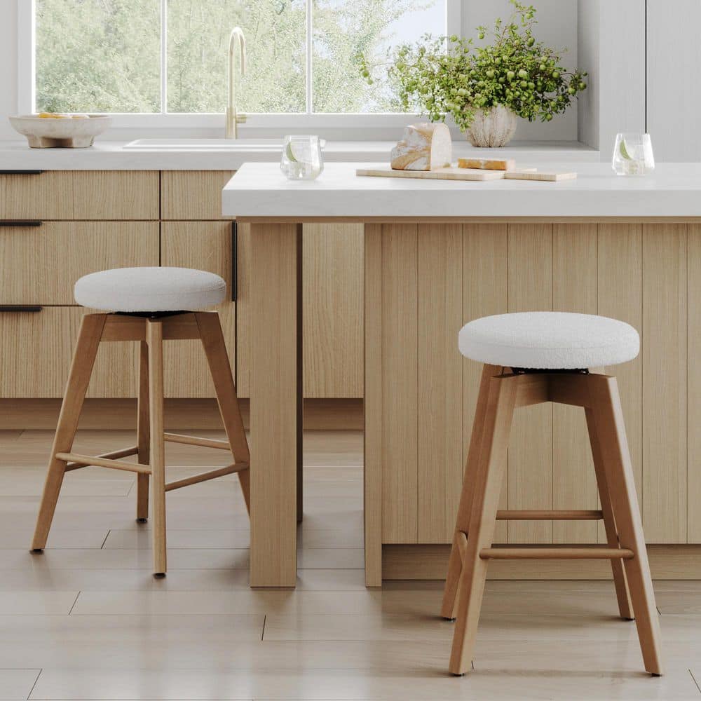 Nathan James Amalia 26 in. White Oak/Boucle White Backless Counter ...