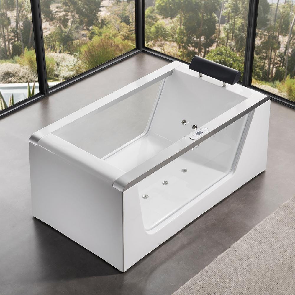 EAGO 60 in. Acrylic Flatbottom Whirlpool Bathtub in White AM152ETL-5 ...