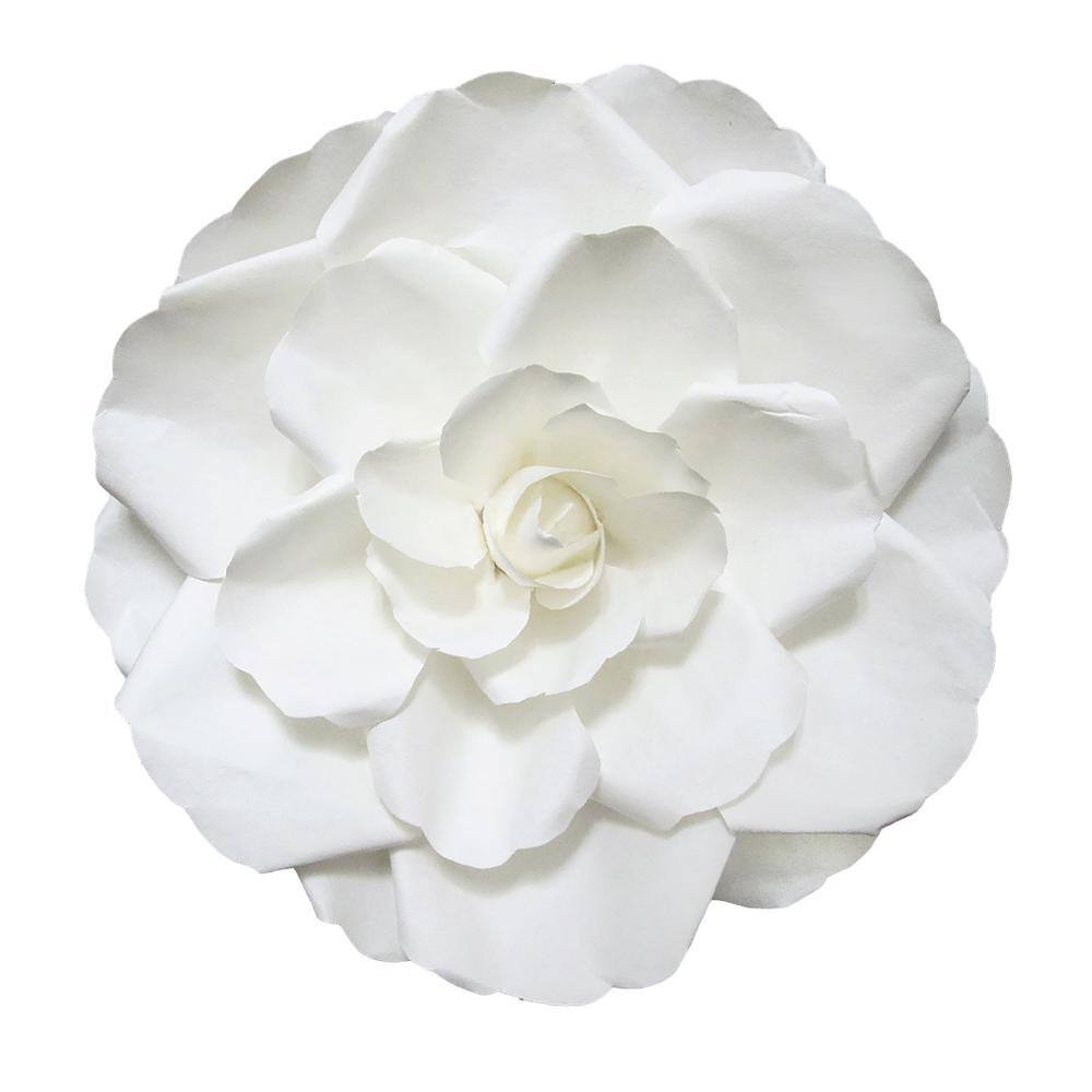 LIVING LUXURY 12 in. Large White Artificial Paper Rose Flower Wall ...