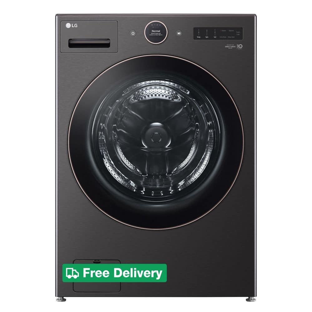LG 5.0 cu. ft. Stackable Smart Front Load Washer in Black Steel with AI ...
