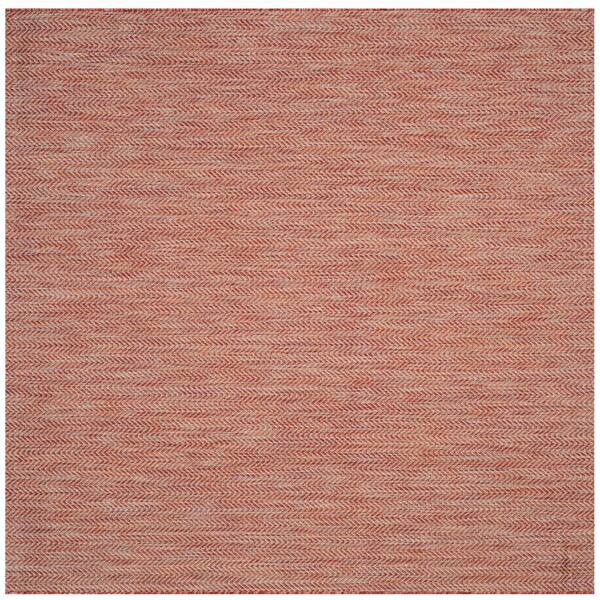 SAFAVIEH Courtyard Red/Beige 4 ft. x 4 ft. Solid Color Chevron Indoor ...