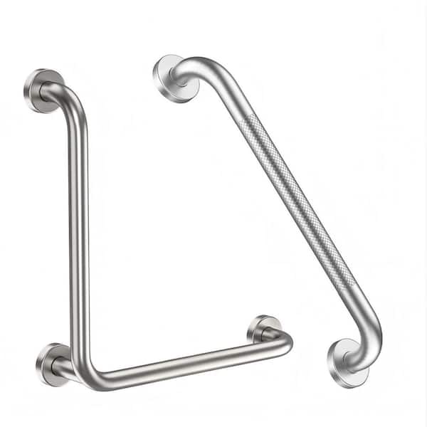 Wudkey 16 Inch Brushed Nickel Angled Grab Bar, Stainless Steel L Shaped ...