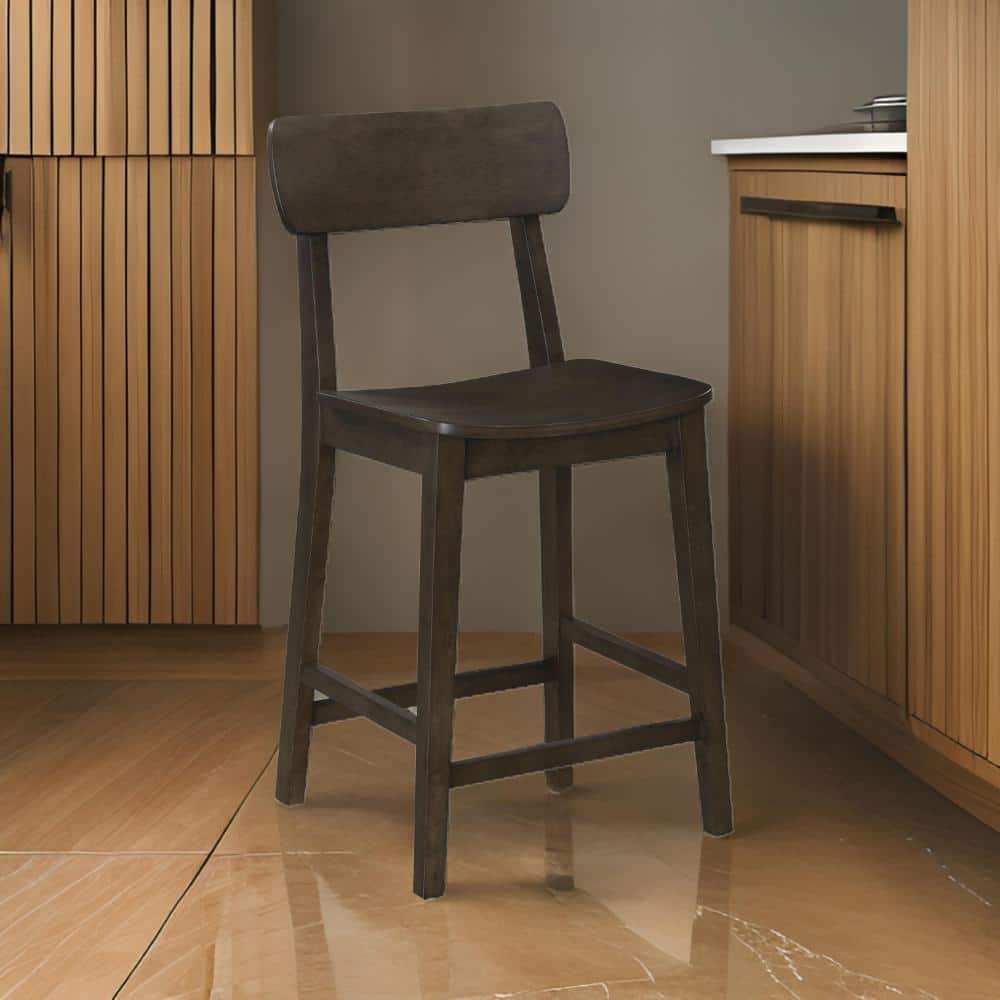 Benjara 24 in. Gray Low Back Wood Bar Stool BM316528 - The Home Depot