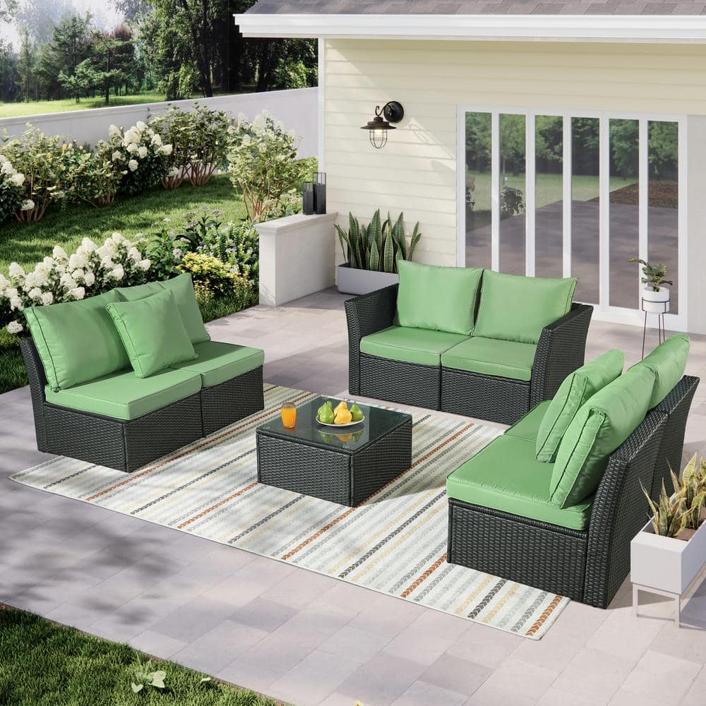 THY-HOM Dark Gray 7-Pieces Wicker Patio Conversation Set Deep Seating ...