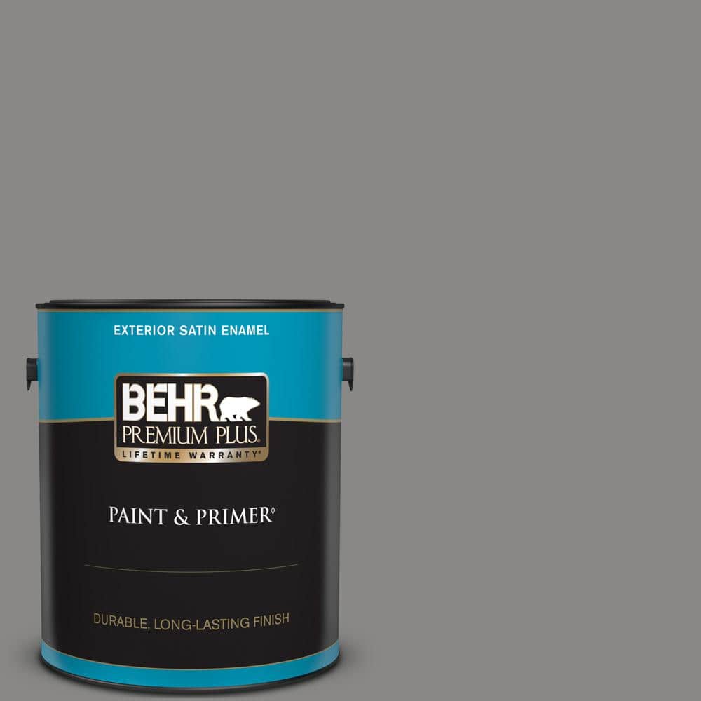 BEHR PREMIUM PLUS 1 gal. #PPU26-04 Falcon Gray Satin Enamel Exterior ...