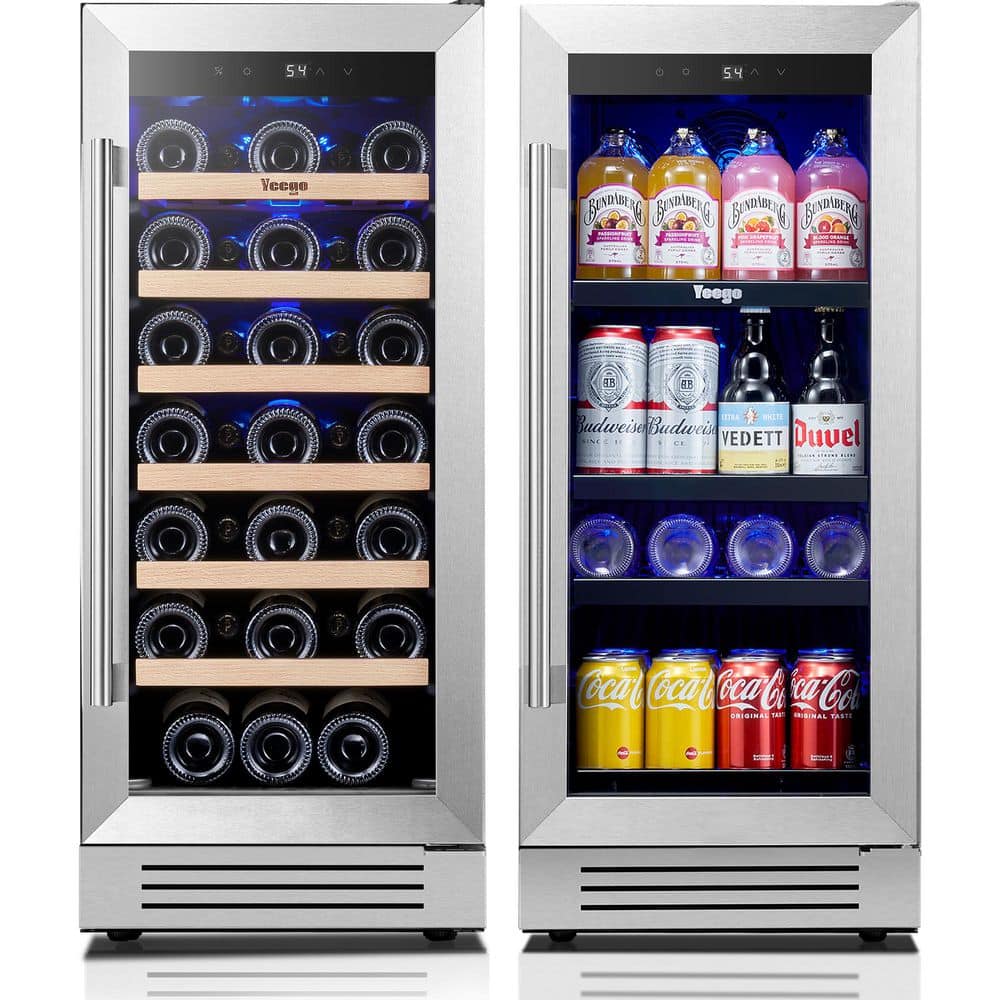 Yeego 30 in. Dual Zone 33-Wine Bottles and 80-Cans Beverage Wine Cooler ...