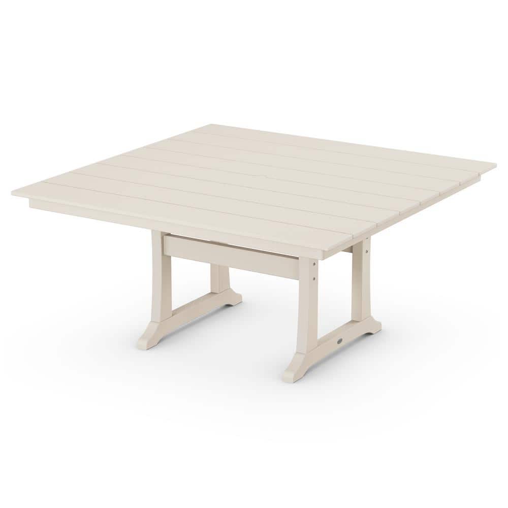 POLYWOOD Farmhouse Trestle Sand Square Plastic Outdoor Dining Table ...