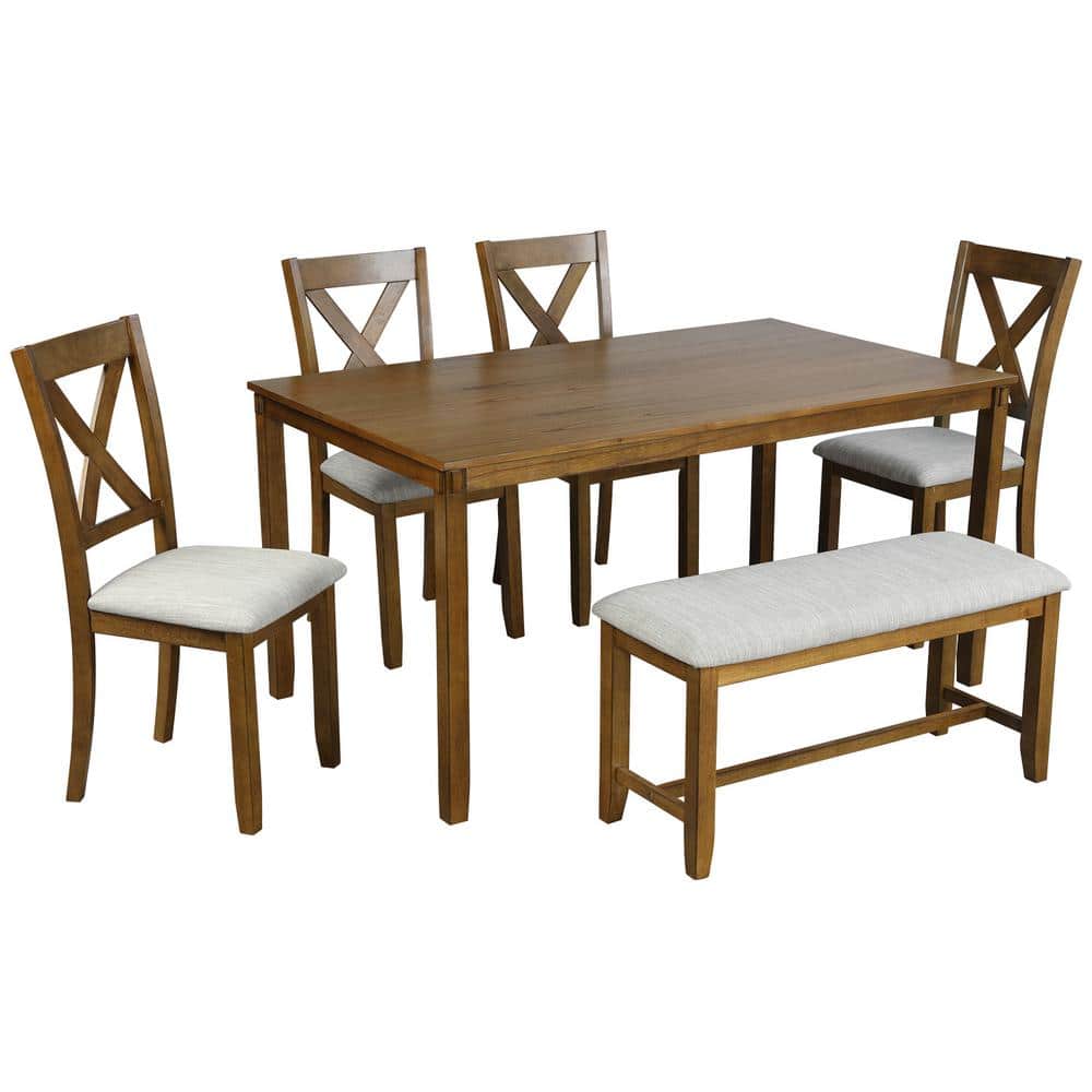 LUCKY ONE Camorra 6-Piece Rectangular Brown Wood Top Table Set Dining ...