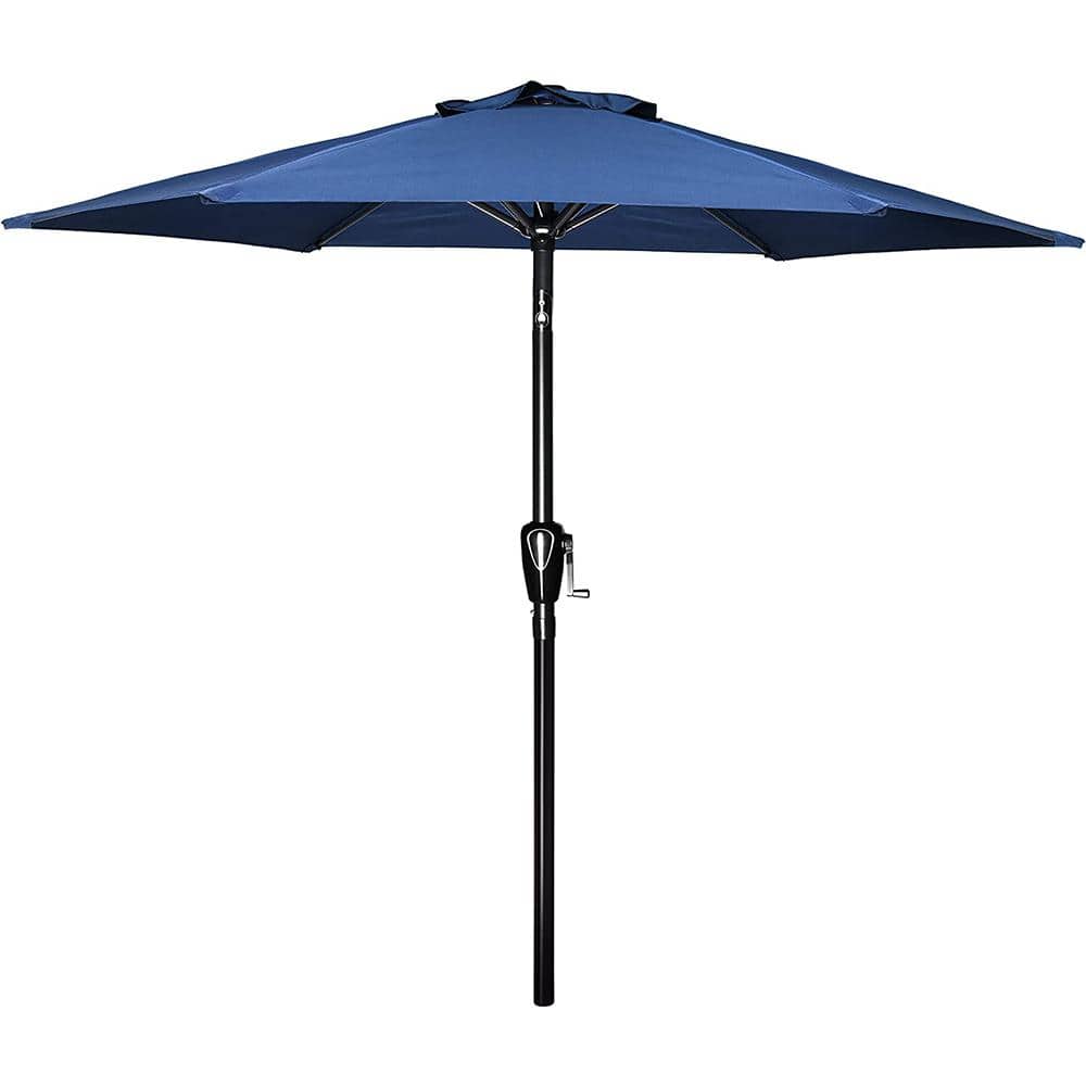 7.5 ft. Navy Blue Patio Umbrella with Push Button Tilt/Crankand6 Sturdy ...