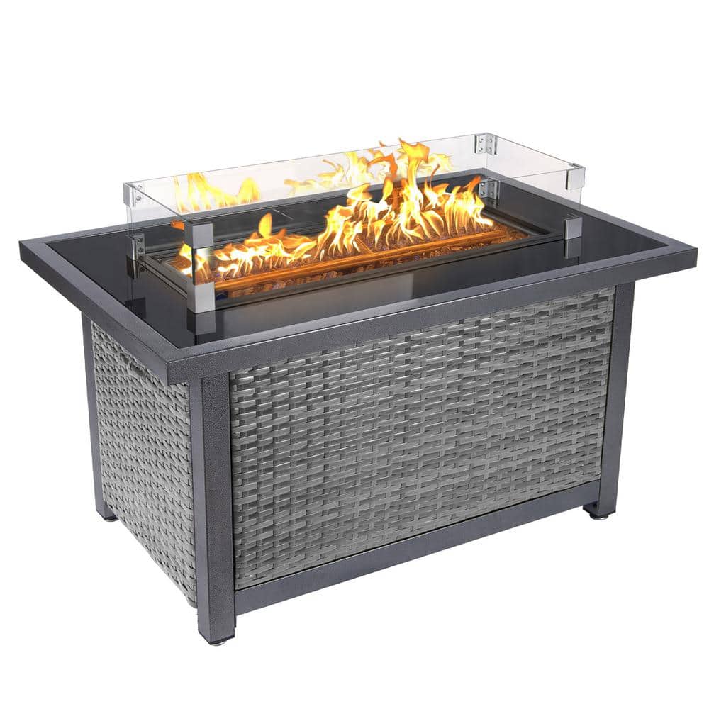VIWAT 44 in.50000 BTU Wicker Propane Outdoor Fire Pit Tablewith Wind ...