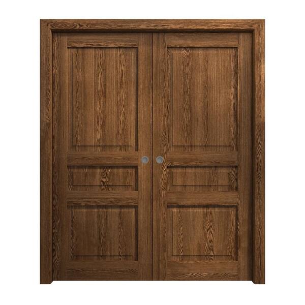 Sartodoors 36 in. x 80 in. Cognac Oak Solid Wood Double Pocket Doors ...