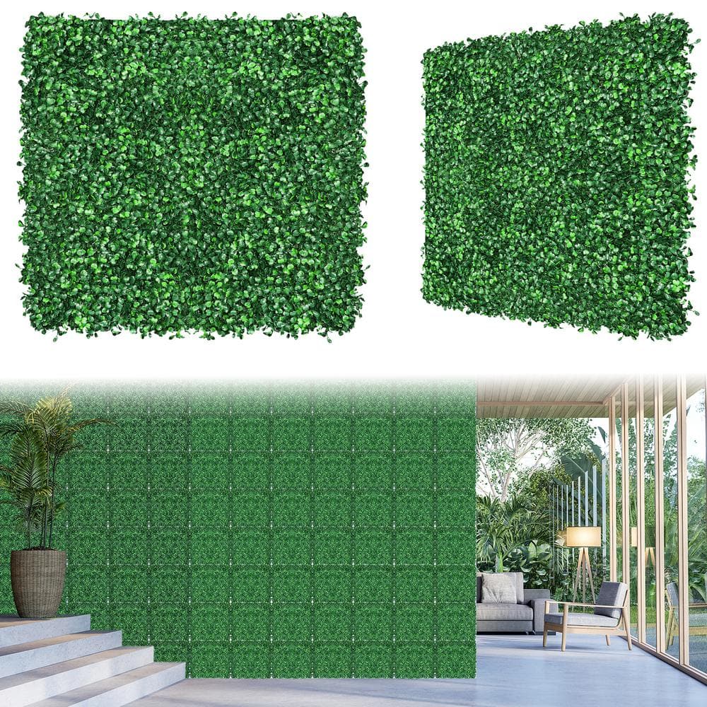 Oumilen 12 Artificial Milano Leaf Hedge Panels, Green Wall 20" X 20" Indoor Garden Backsplash HD ...