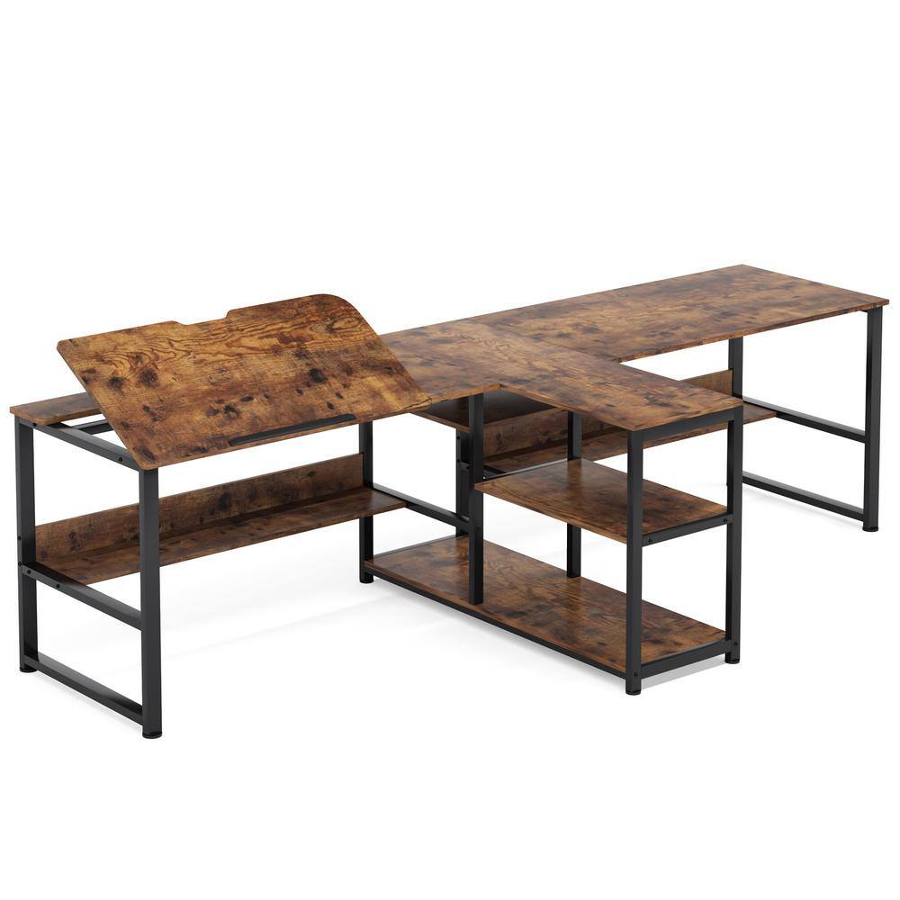 BYBLIGHT Havrvin 94.5 in. Retangular Brown Wood Computer Desk with ...