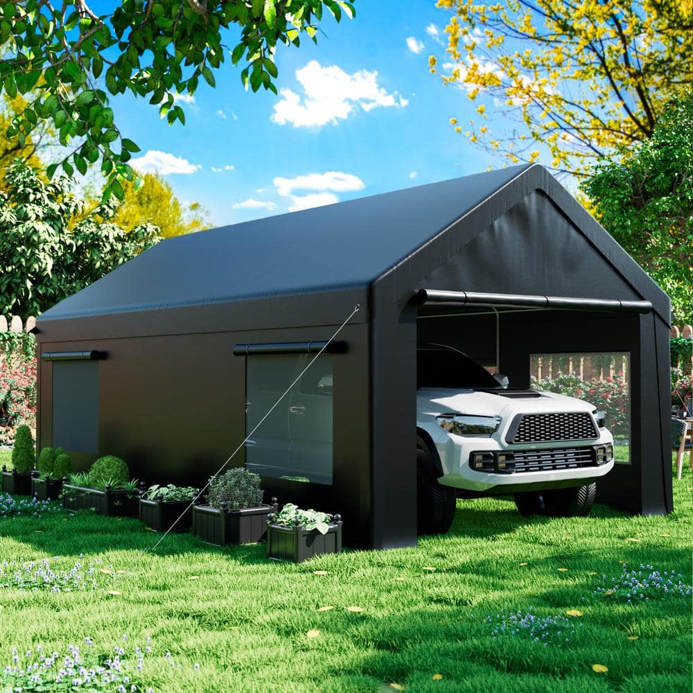 VIWAT 12 ft. x 20 ft. Heavy-Duty Portable Carport with Side-Opening ...