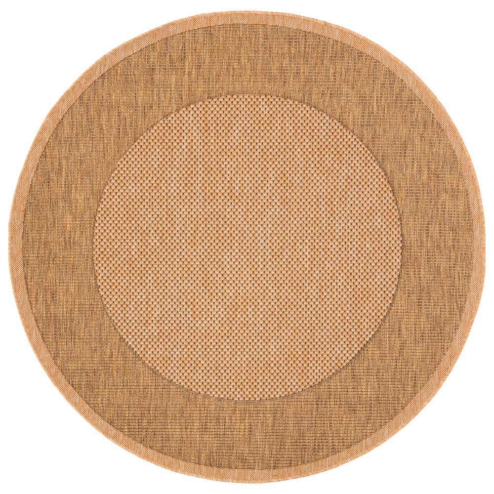 SAFAVIEH Courtyard Natural/Gold 5 ft. x 5 ft. Round Border Indoor ...