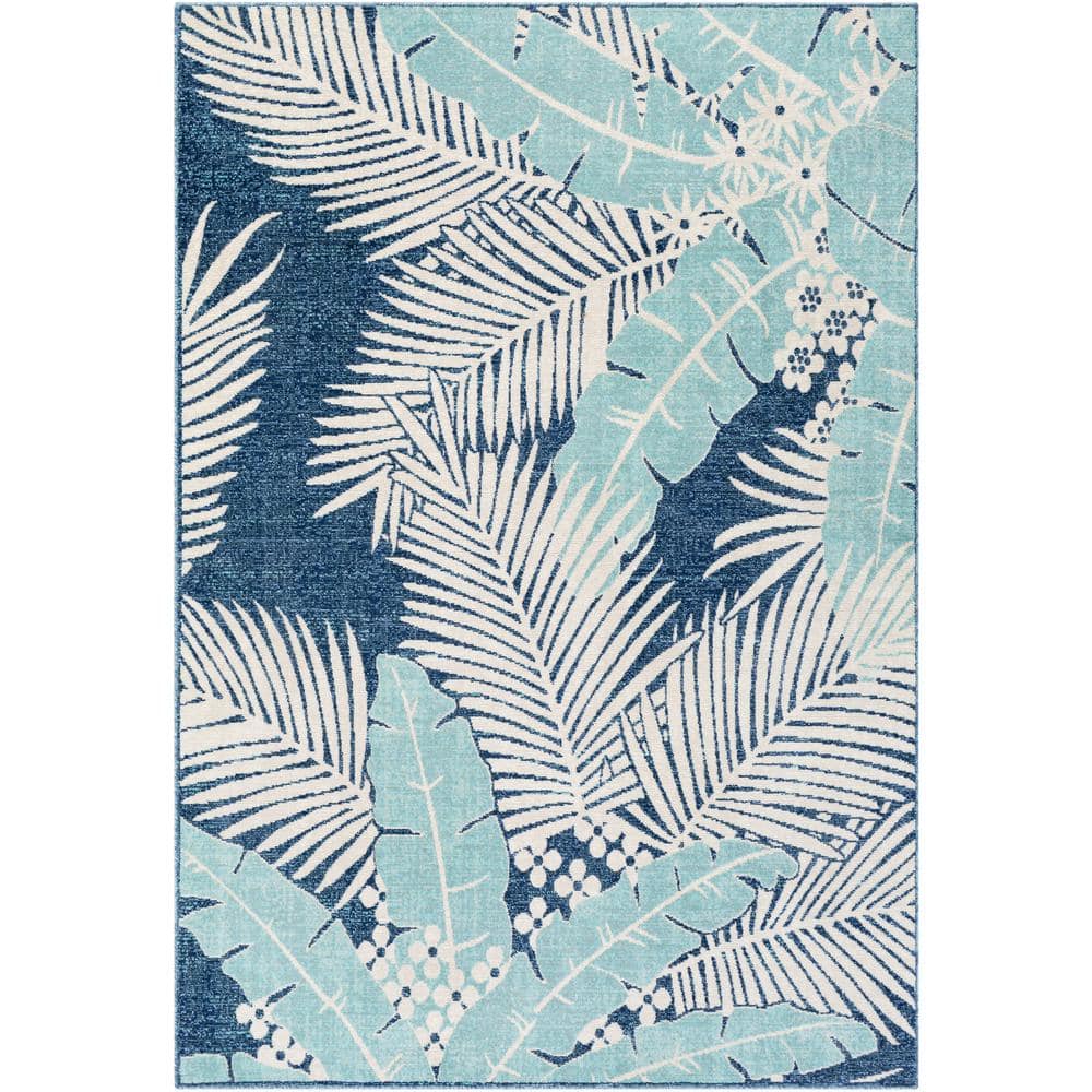 Livabliss Glaraki Aqua 8 ft. 10 in. x 12 ft. Floral Indoor/Outdoor ...