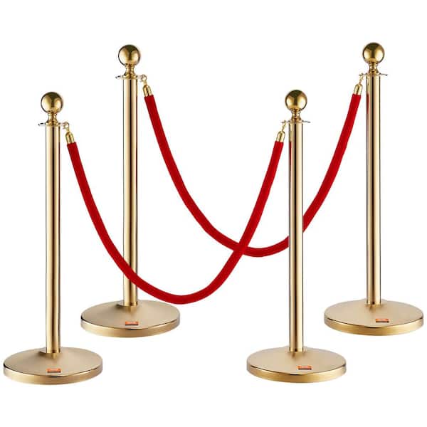 SKYSHALO Stanchion Post with Velvet Rope, 4-Pack Crowd Control ...