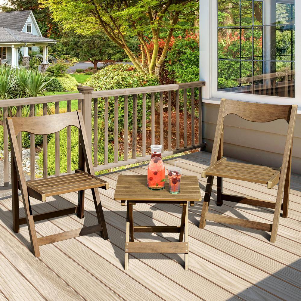 DEXTRUS 3-Piece Plastic Outdoor Bistro Patio Folding Table and Chairs ...