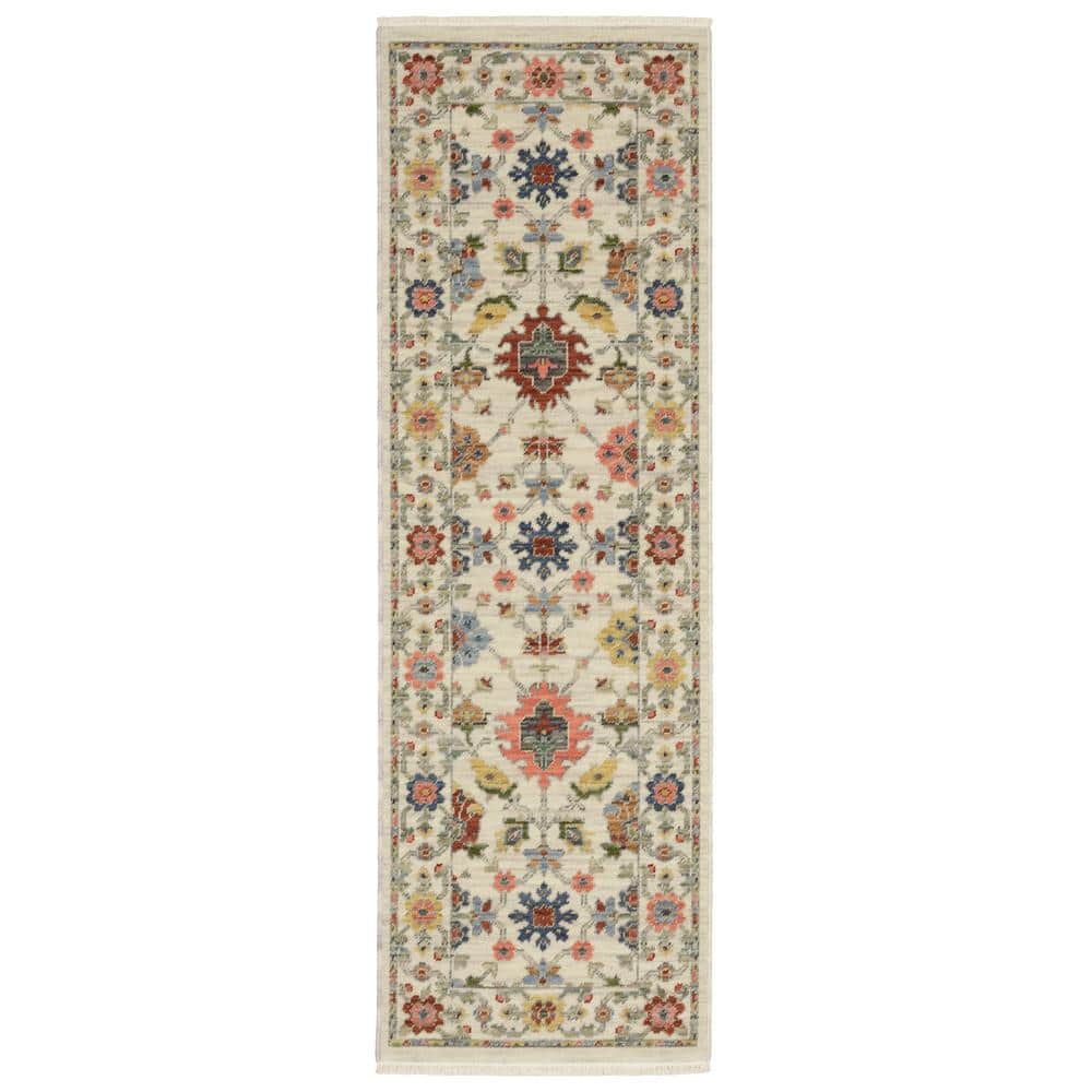 AVERLEY HOME Lavista Ivory/Multi-Colored 2 ft. x 6 ft. Oriental Persian ...
