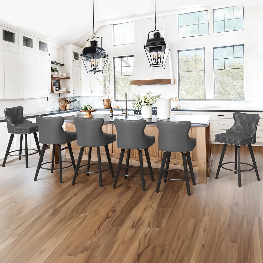 OrangeOne 27 in. Counter Stool Dark Gray Faux Leather Upholstered ...