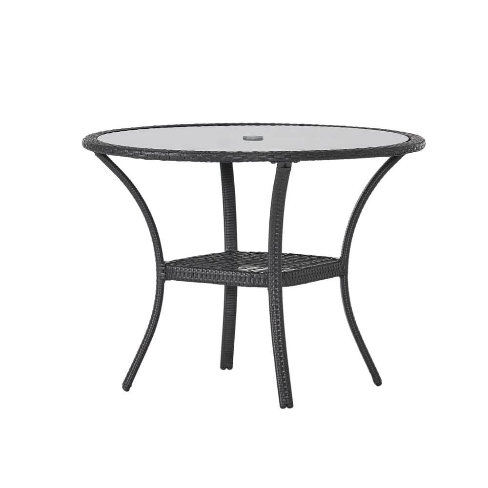 BOPOREA MEGO LLC Outdoor Wicker Bistro Table with Glass Top-Sturdy ...