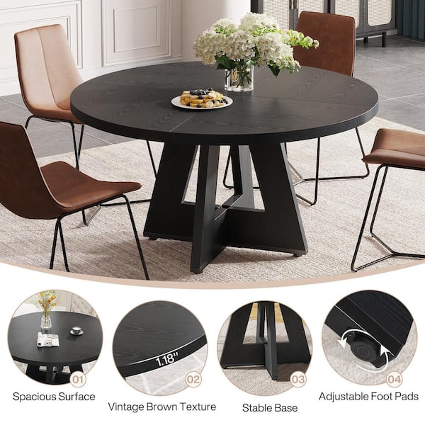 BYBLIGHT Roesler Simplicity Black Wood 47 in. 4 Legs Round Dining Table Small Kitchen Dining Table Seats 4 BB XK00614HY