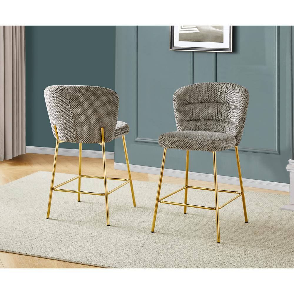 Best Quality Furniture Danisha Grey Fluffy Fabric Counter Height Stool ...