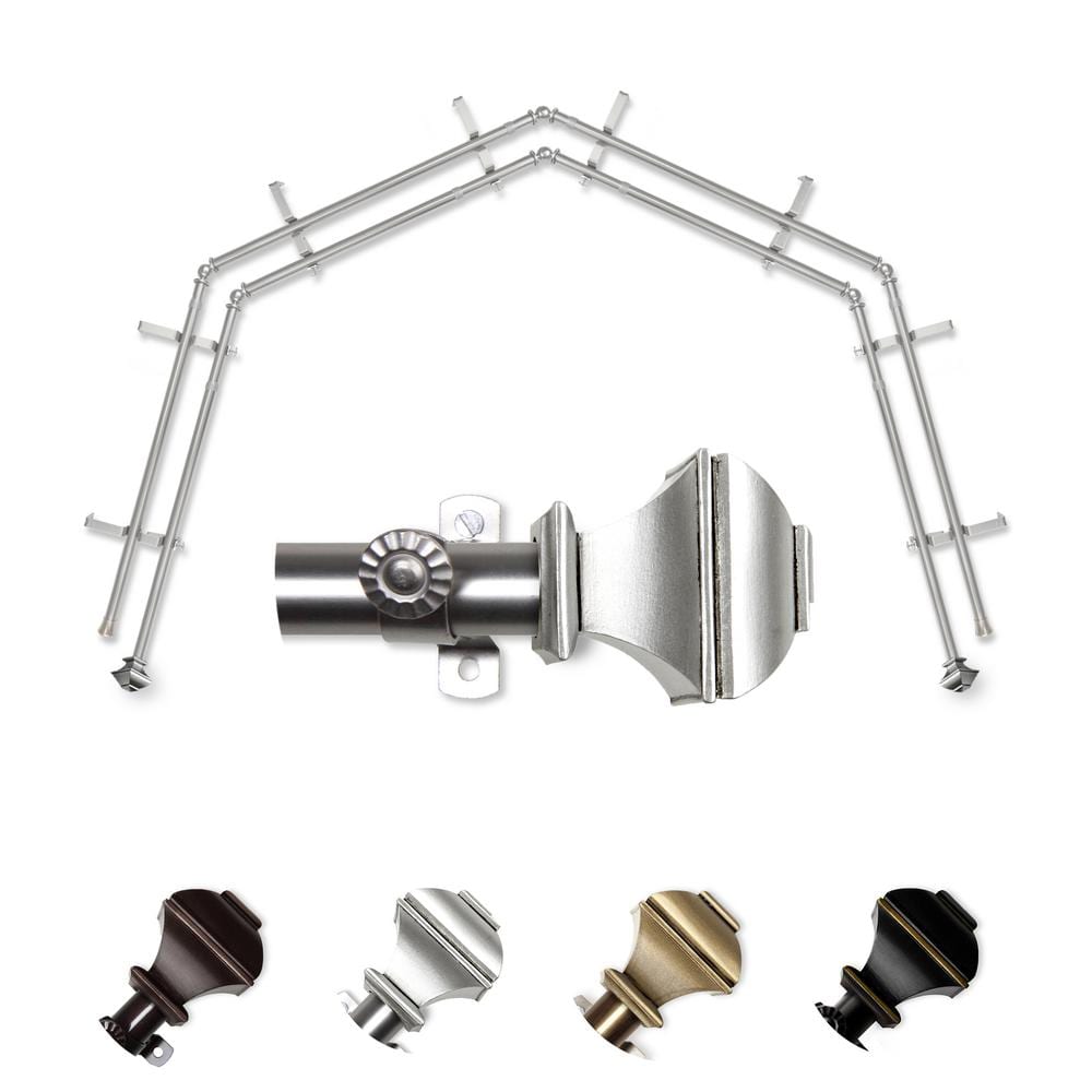 EMOH 13/16" Dia Adjustable 4-Sided Double Bay Window Curtain Rod 28 to ...