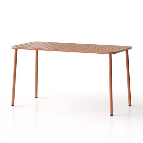 55 in., Rectangular Tabletop Metal Outdoor Dining Table, Claret Red ...