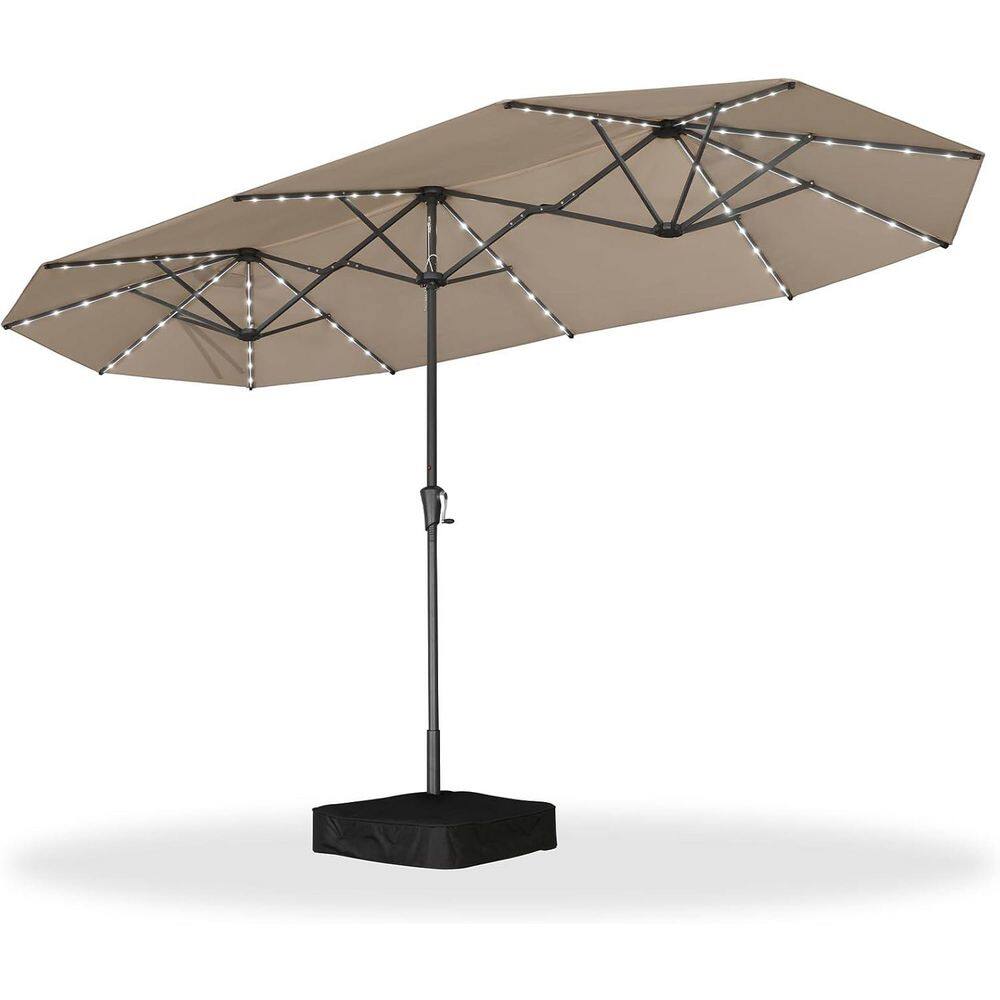 PURPLE LEAF 13 ft. Gray Aluminum Solar LED Lights Market Umbrella with ...