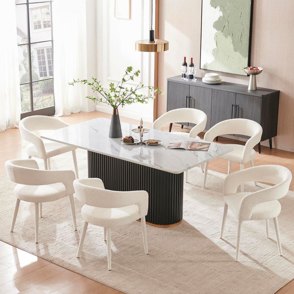 Morden Fort Luxury 7-Piece Faux Marble Rectangle Dining Table with ...
