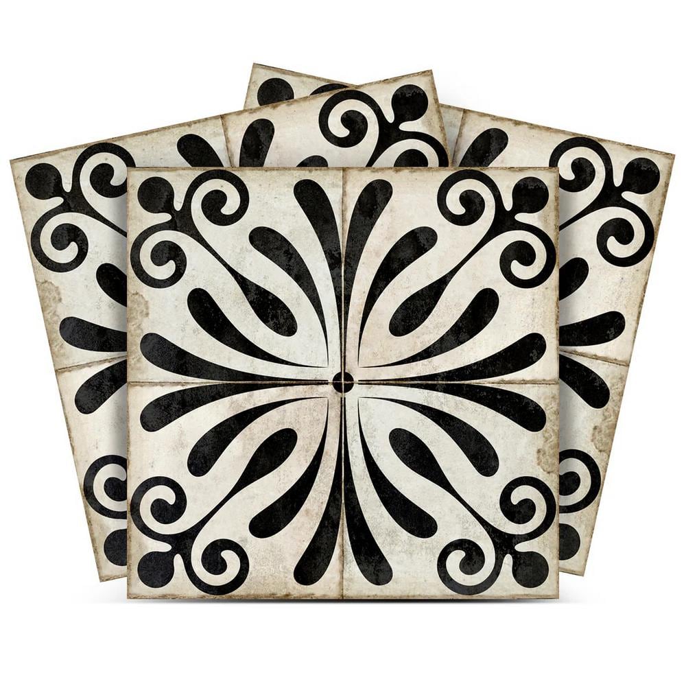 MI ALMA Black and Ivory B37 12 in. x 12 in. Vinyl Peel and Stick Tile ...