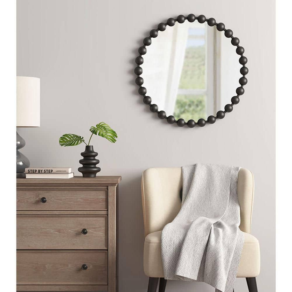 Blisstyle Black 27 in W x 27 in. H Art Deco Round MDF Framed Mirror ...