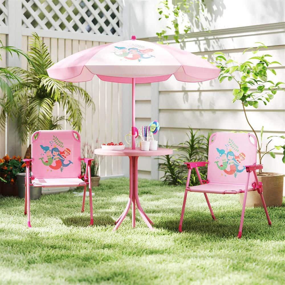 Costway 39.5 in. Pink Round Iron Metal Picnic Tables Seats 2 People ...