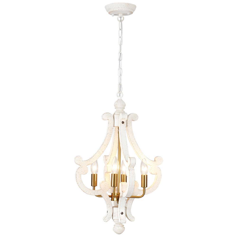 LWYTJO Eron 4-Light Gold Orb Farmhouse Chandelier Rustic Antique Wooden ...