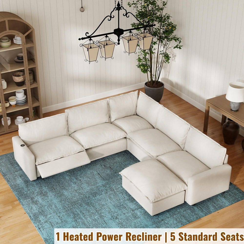 Magic Home Power Recliner Couch, 107 in. Square Arm 6-Piece Linen ...